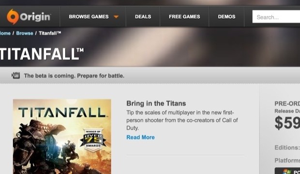 Titanfall: βテスト間もなく開始？Originストアにβの情報が一時的に掲載 | EAA FPS（イーエーエー）