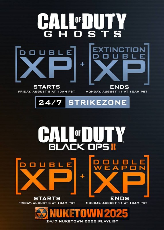 『CoD:ゴースト』 & 『BO2』：各種ダブルXPと24/7プレイリストが同時解禁！8月9日から | EAA!! - FPS News